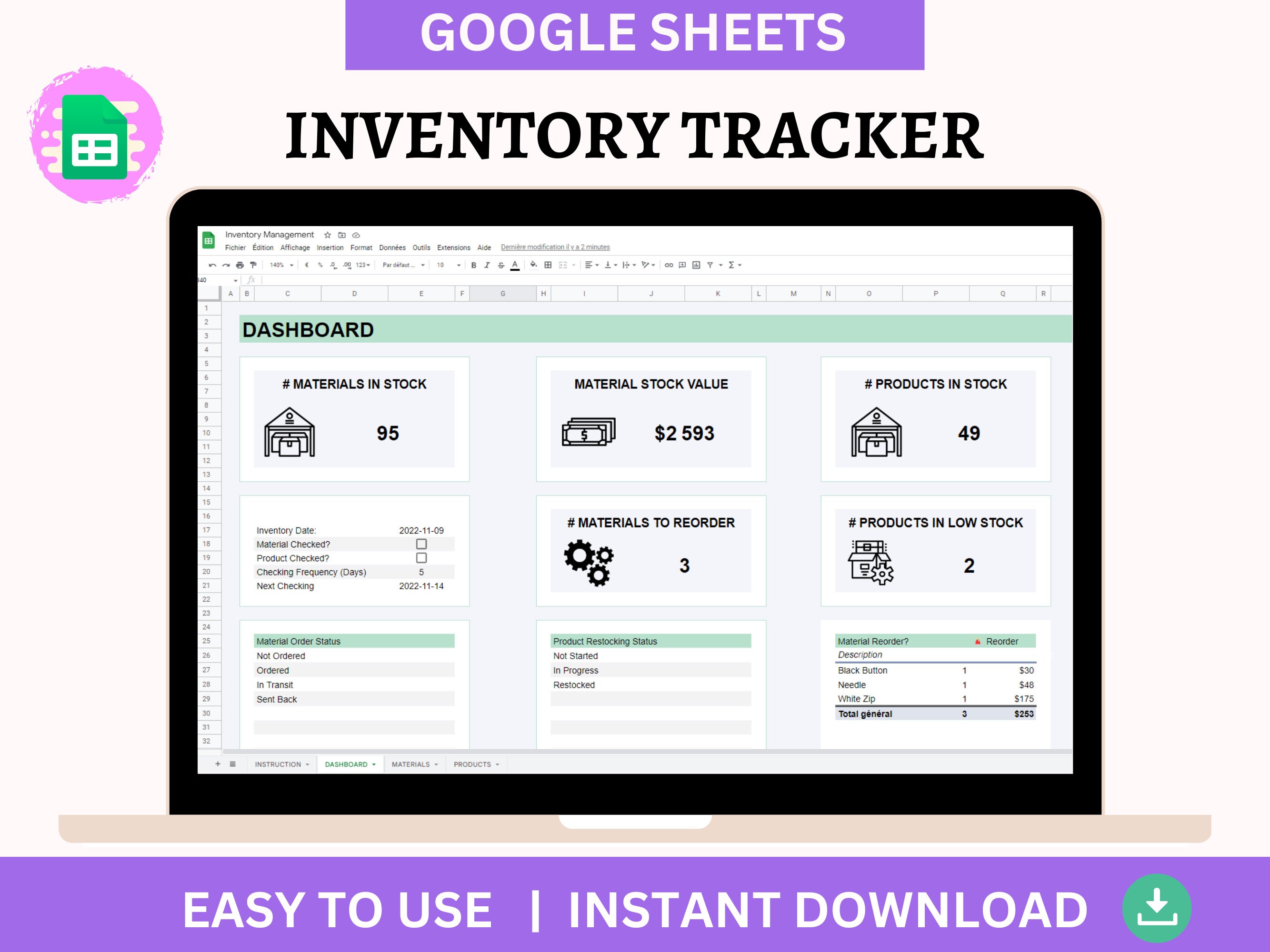 Inventory Management Sheet | Inventory Tracker Small Business | Stock ...