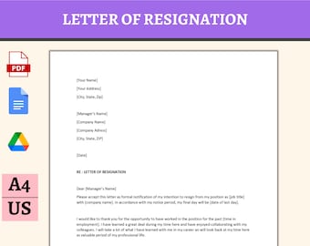 Job Not a Good Fit Resignation Letter Template Resignation - Etsy