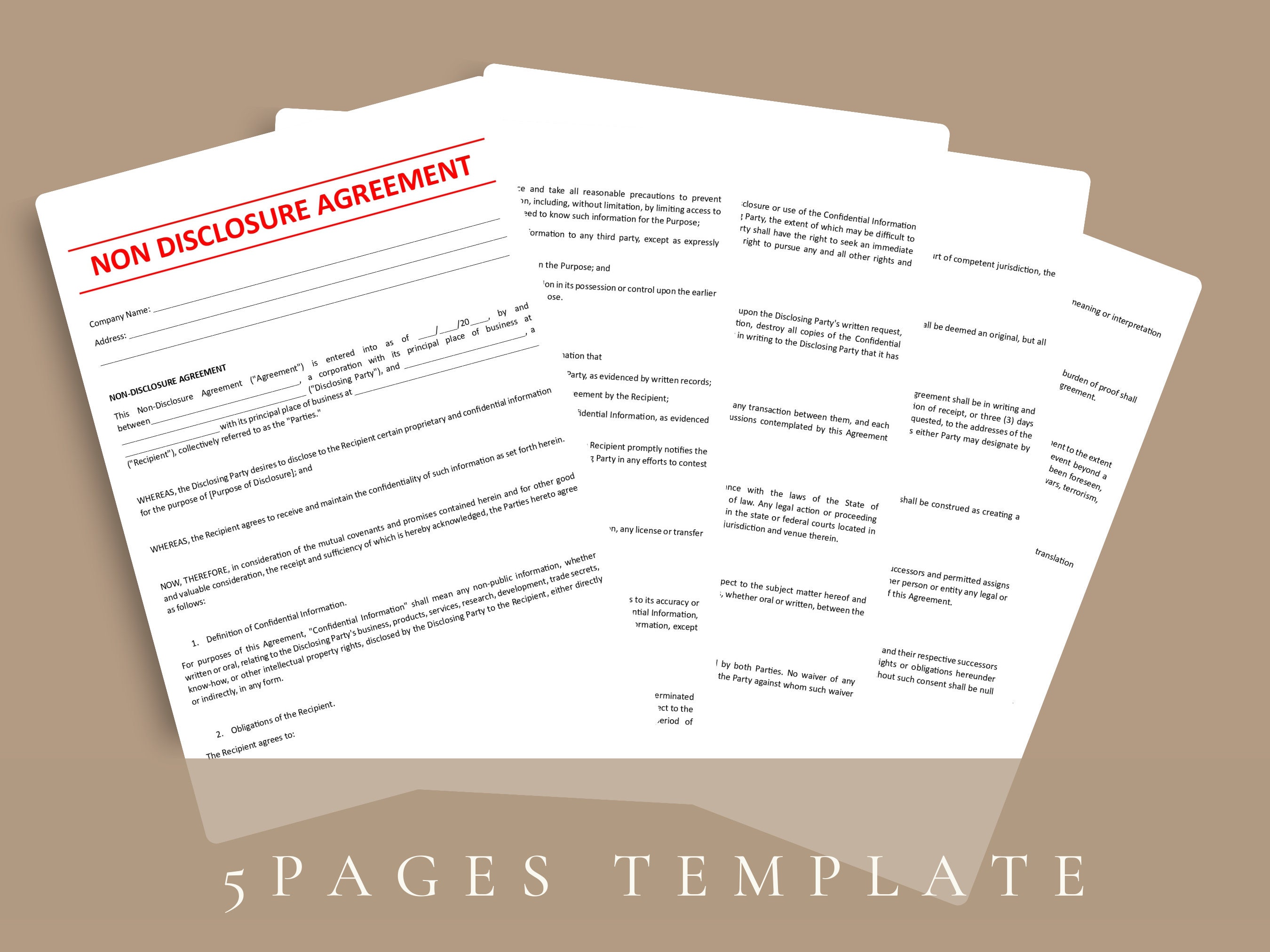 Non Disclosure Agreement Template - NDA Forms - NDA Template - Fillable ...