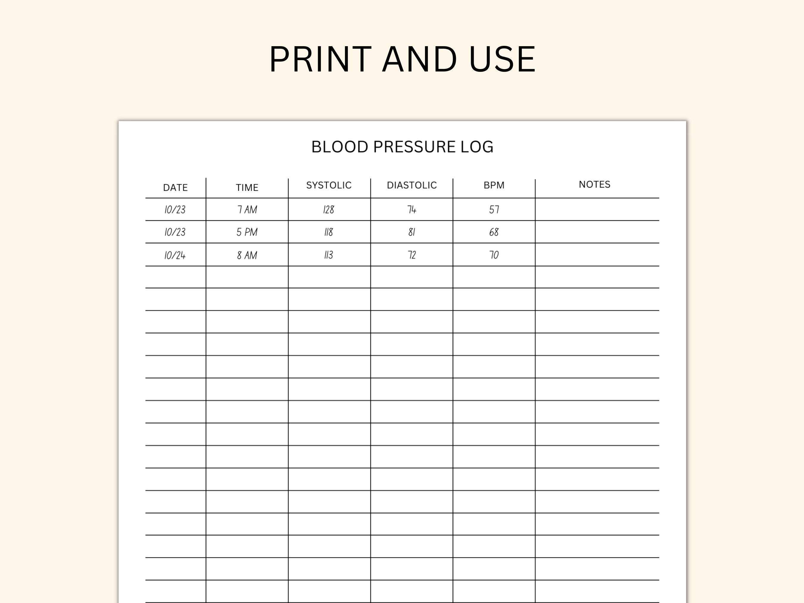 Blood Pressure Log Editable Printable Blood Pressure - Etsy Australia
