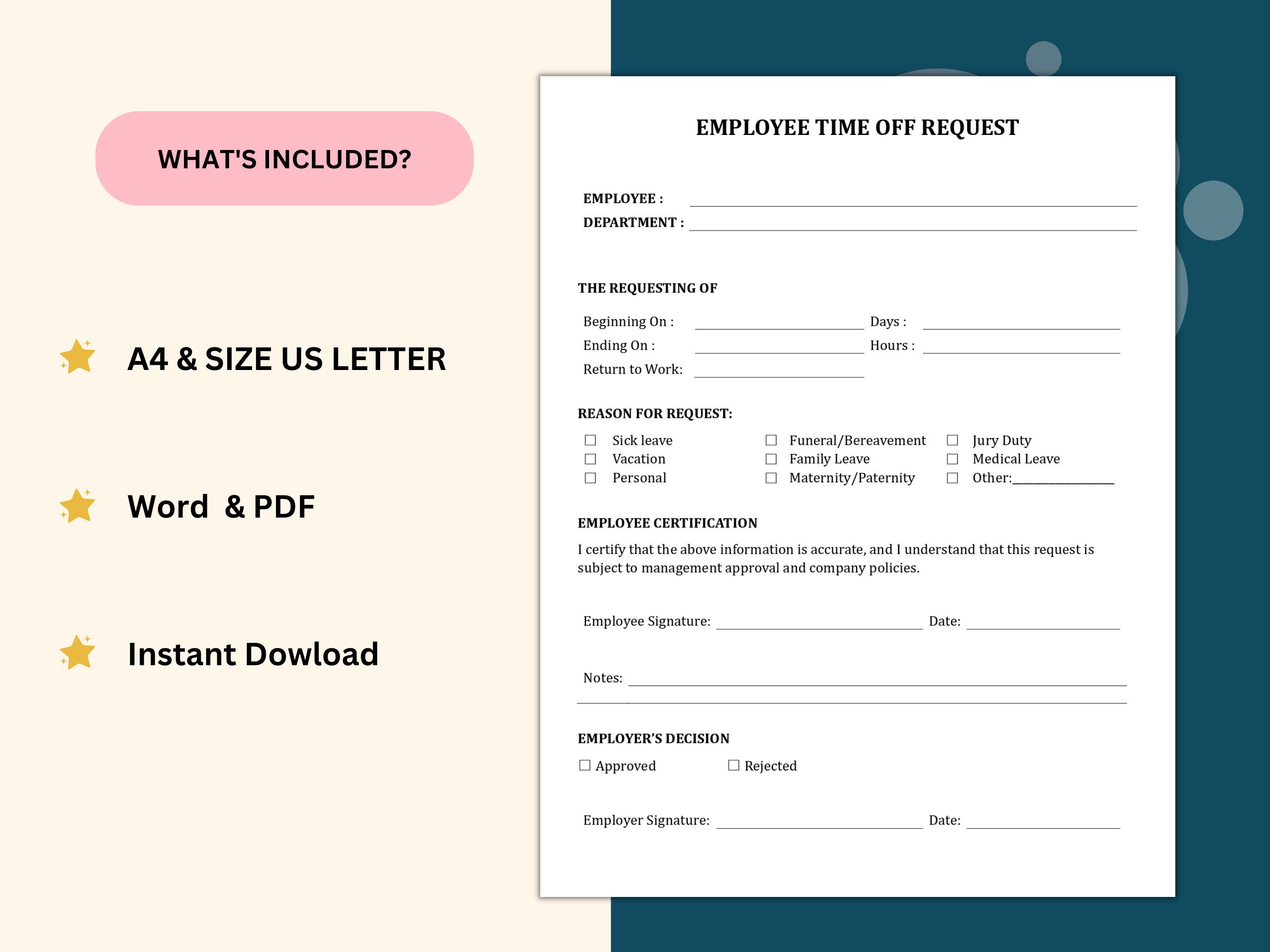 Employee Time-off Request Template. Vacation Request Form. PTO - Etsy