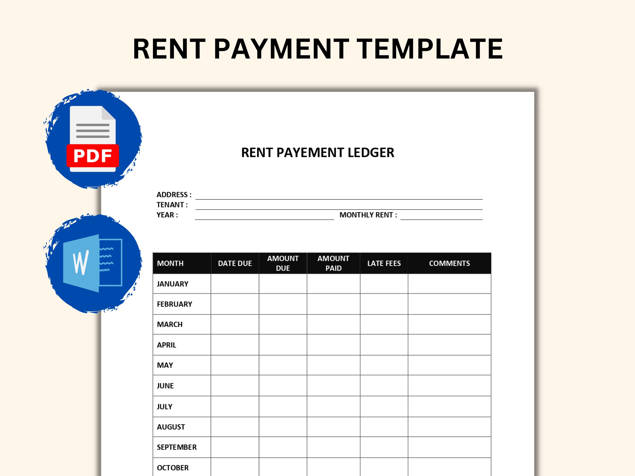 Editable Rent Payment Ledger | Rental Payment Tracker | Monthly Rent ...