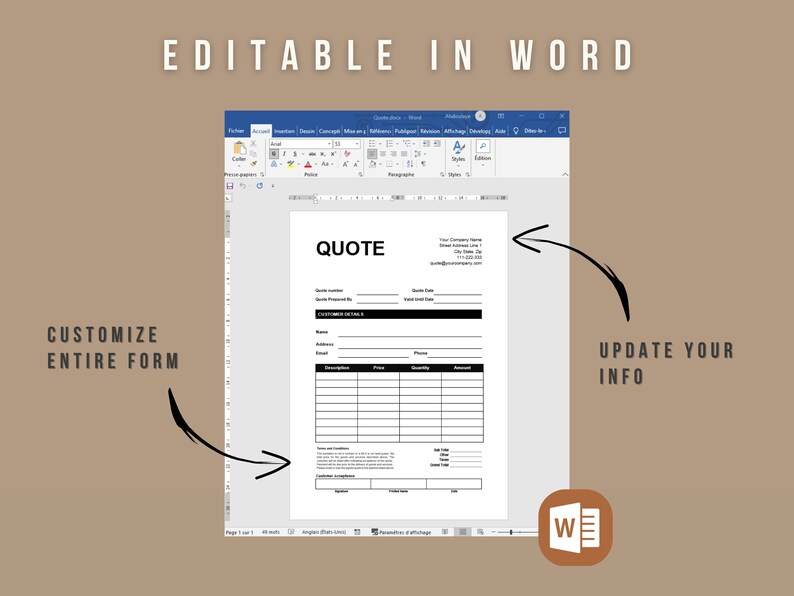 Fully Editable Quote Template PDF, Google Docs, Microsoft Word, Quote ...