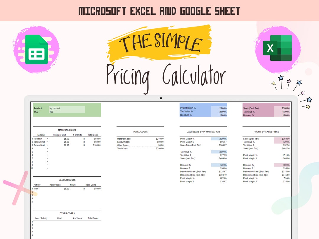 Simple Pricing Calculator Spreadsheet, Googlesheet Pricing Calculator ...