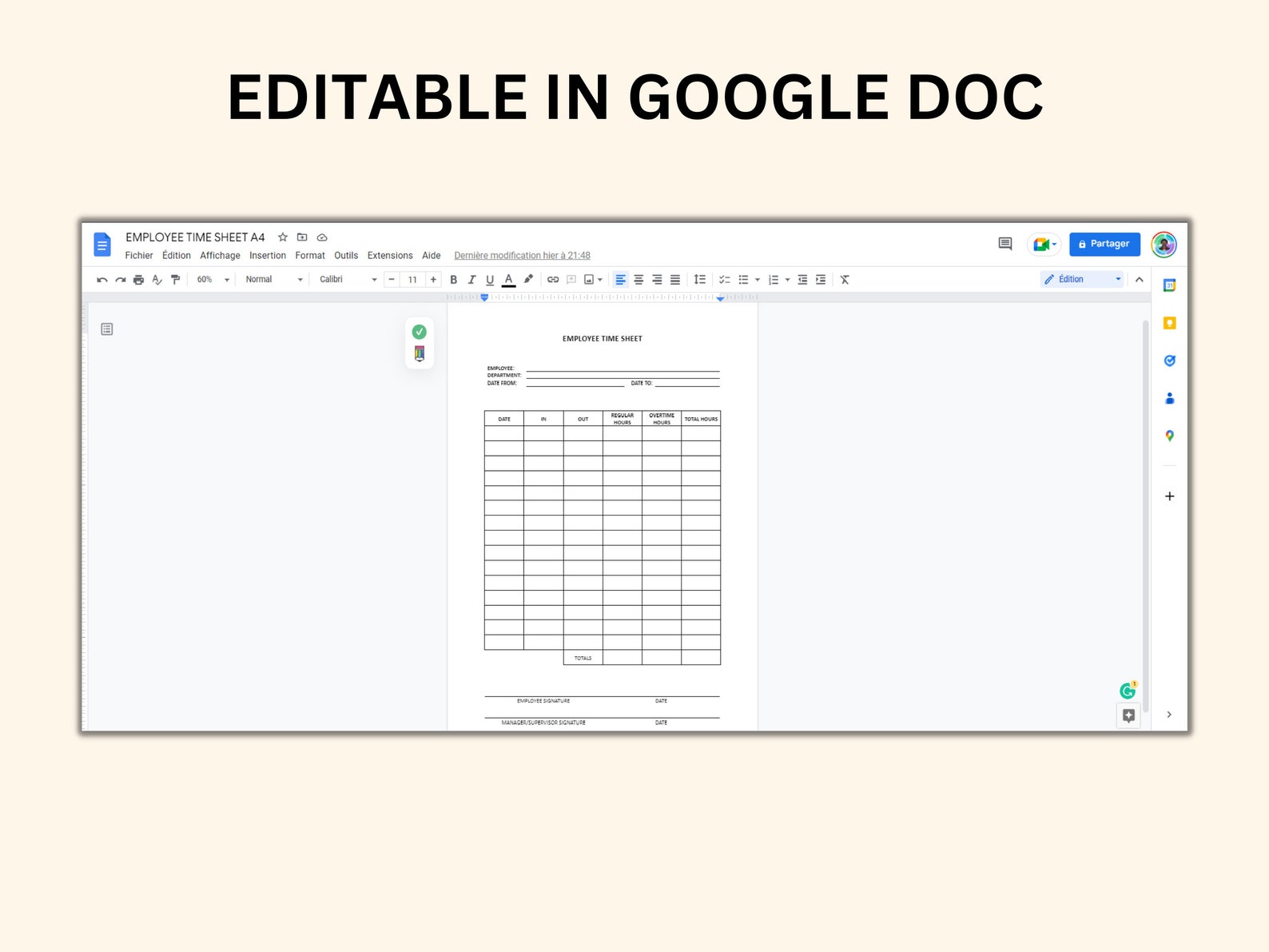 Printable Employee Time Sheet | Work Sheet | Employee Schedule Word PDF ...