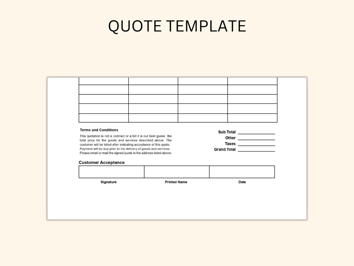 Fully Editable Quote Template PDF Google Docs Microsoft - Etsy