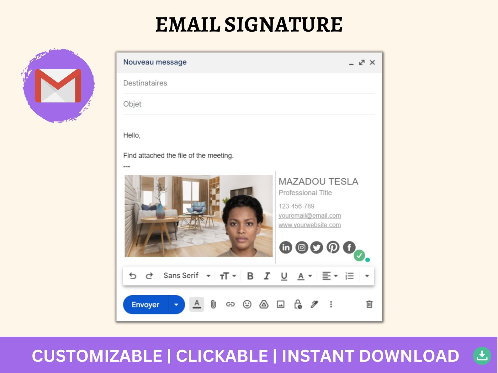 Gmail Email Signature Template. A Modern Email Signature Clickable ...
