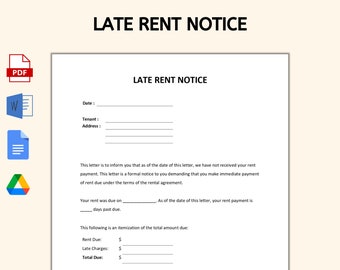 Late Rent Notice. Google Docs/microsoft Word. Late Rent Payment ...