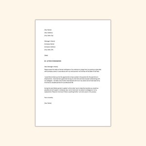 Printable Letter of Resignation Google Doc PDF Template - Etsy
