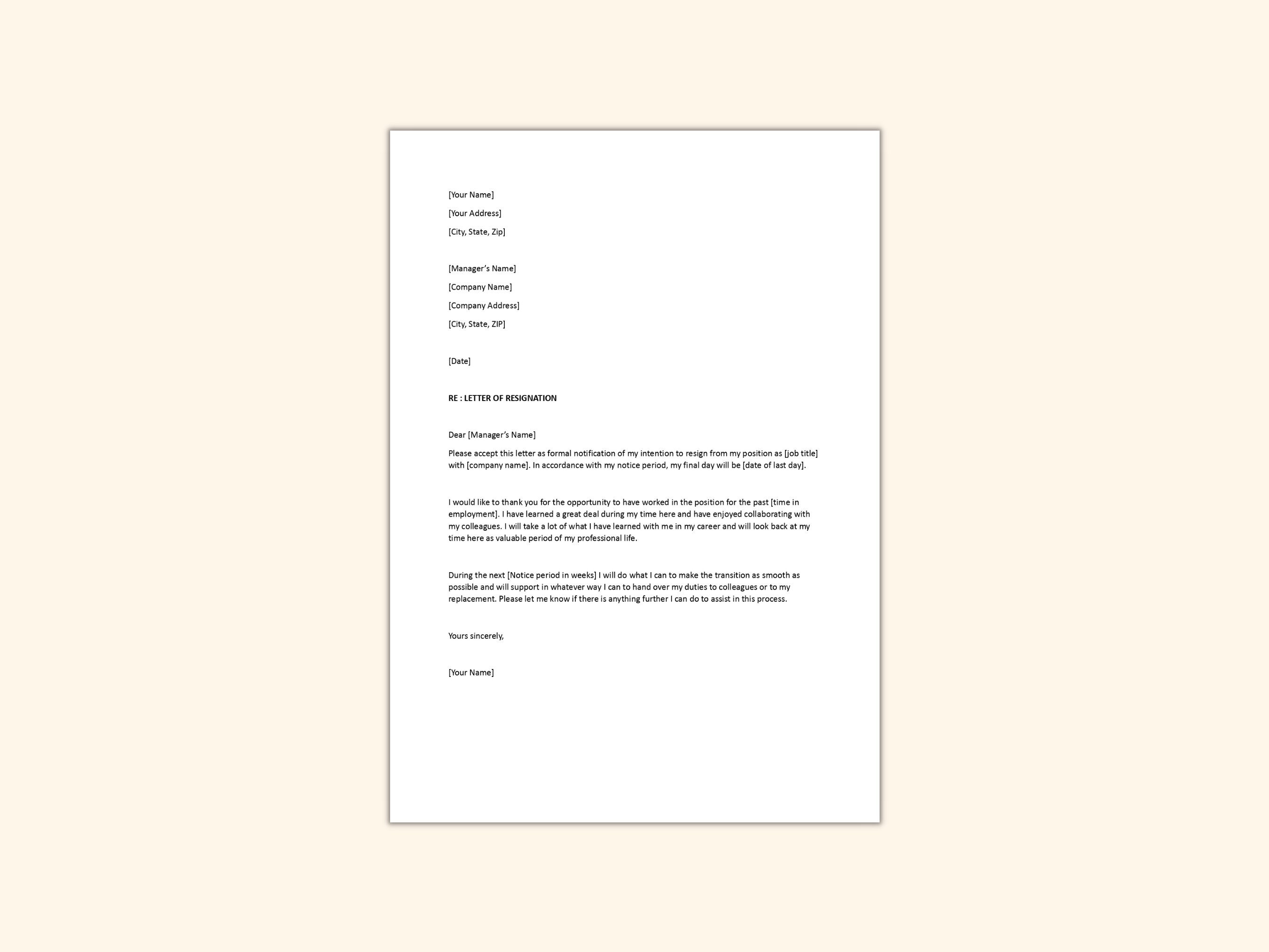 Printable Letter of Resignation Google Doc PDF Template - Etsy