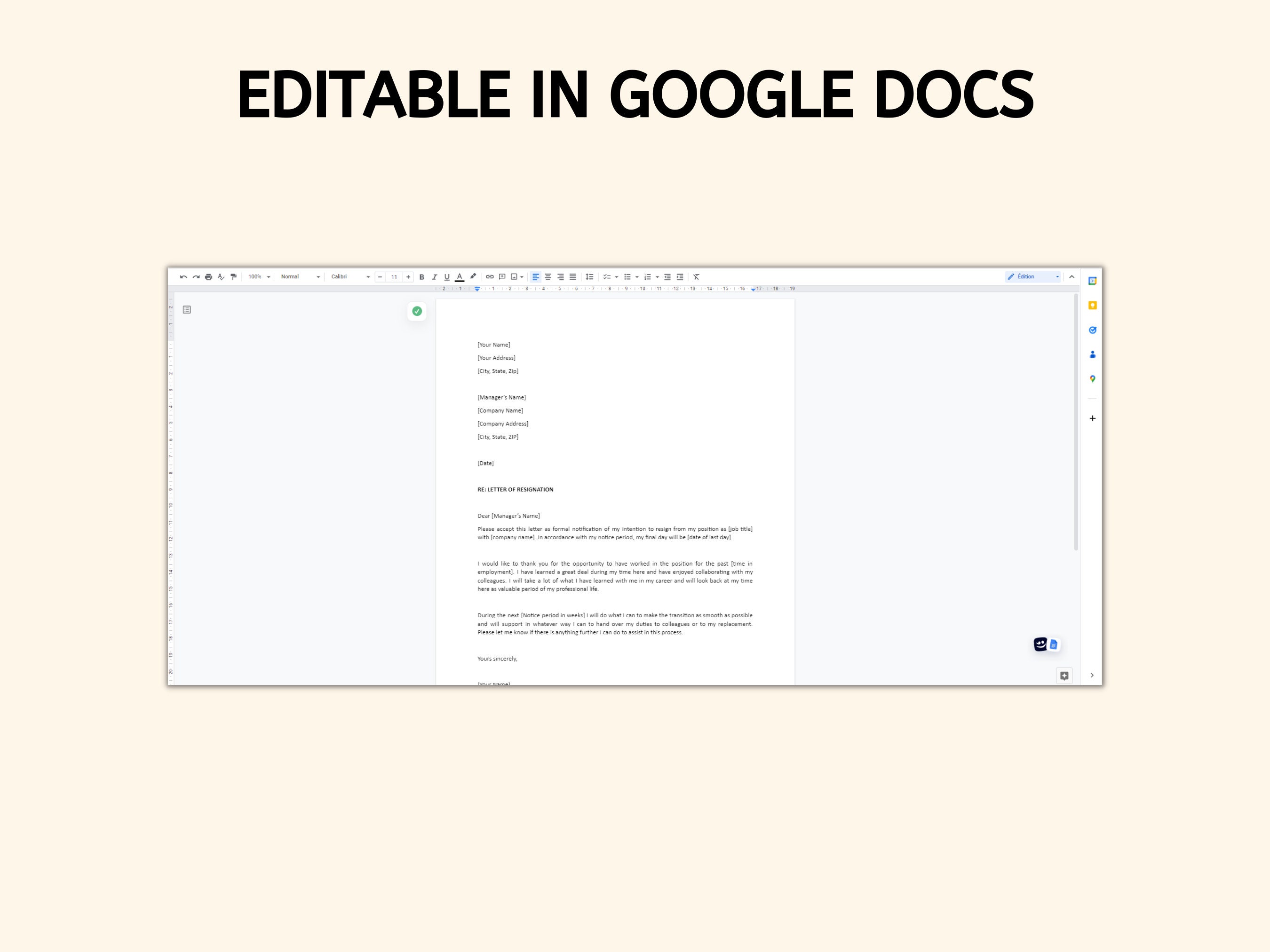Printable Letter of Resignation Google Doc PDF Template - Etsy