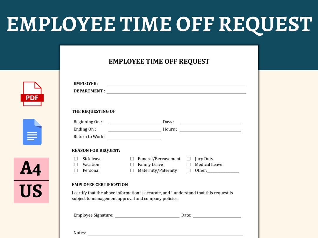 Employee Time-off Request Template. Vacation Request Form. PTO Request ...