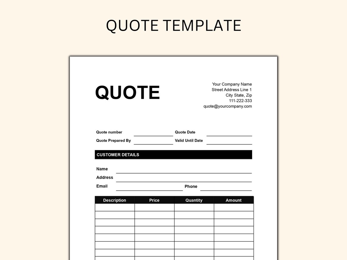 Fully Editable Quote Template PDF Google Docs Microsoft - Etsy
