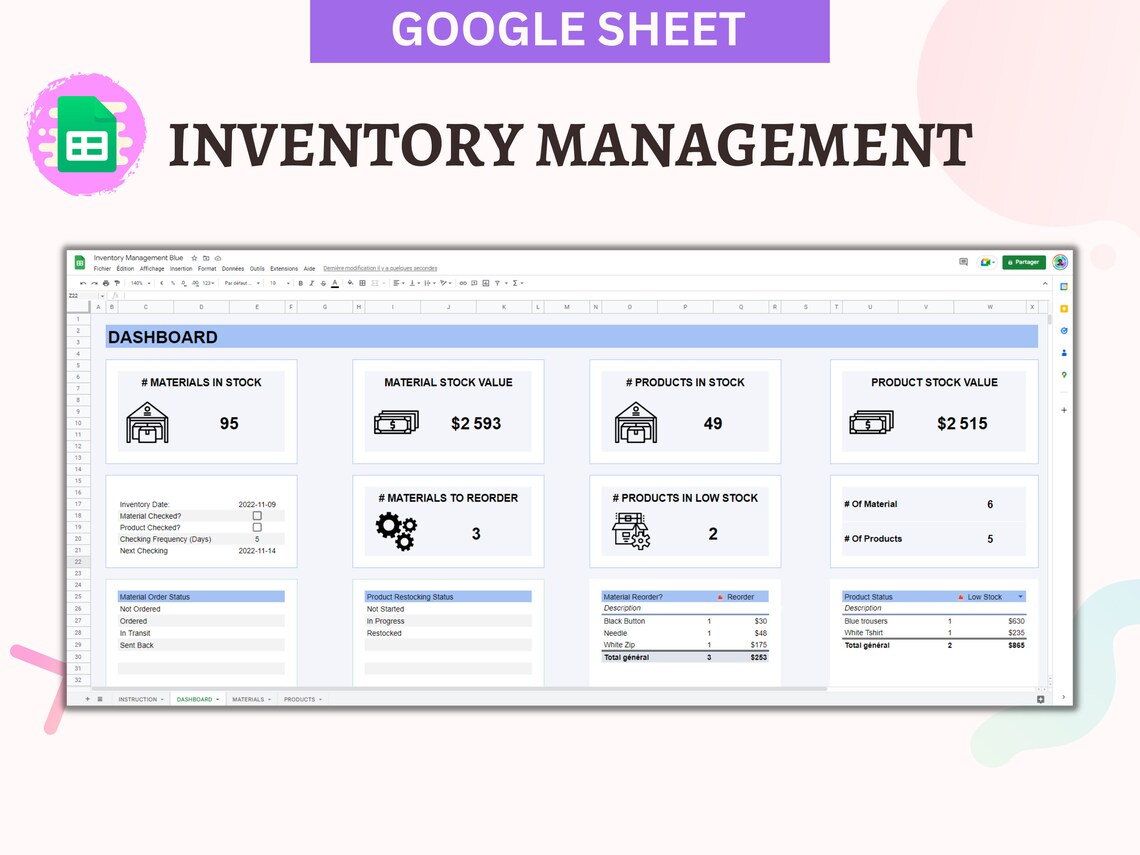 Inventory Management Sheet | Inventory Tracker Small Business | Stock ...