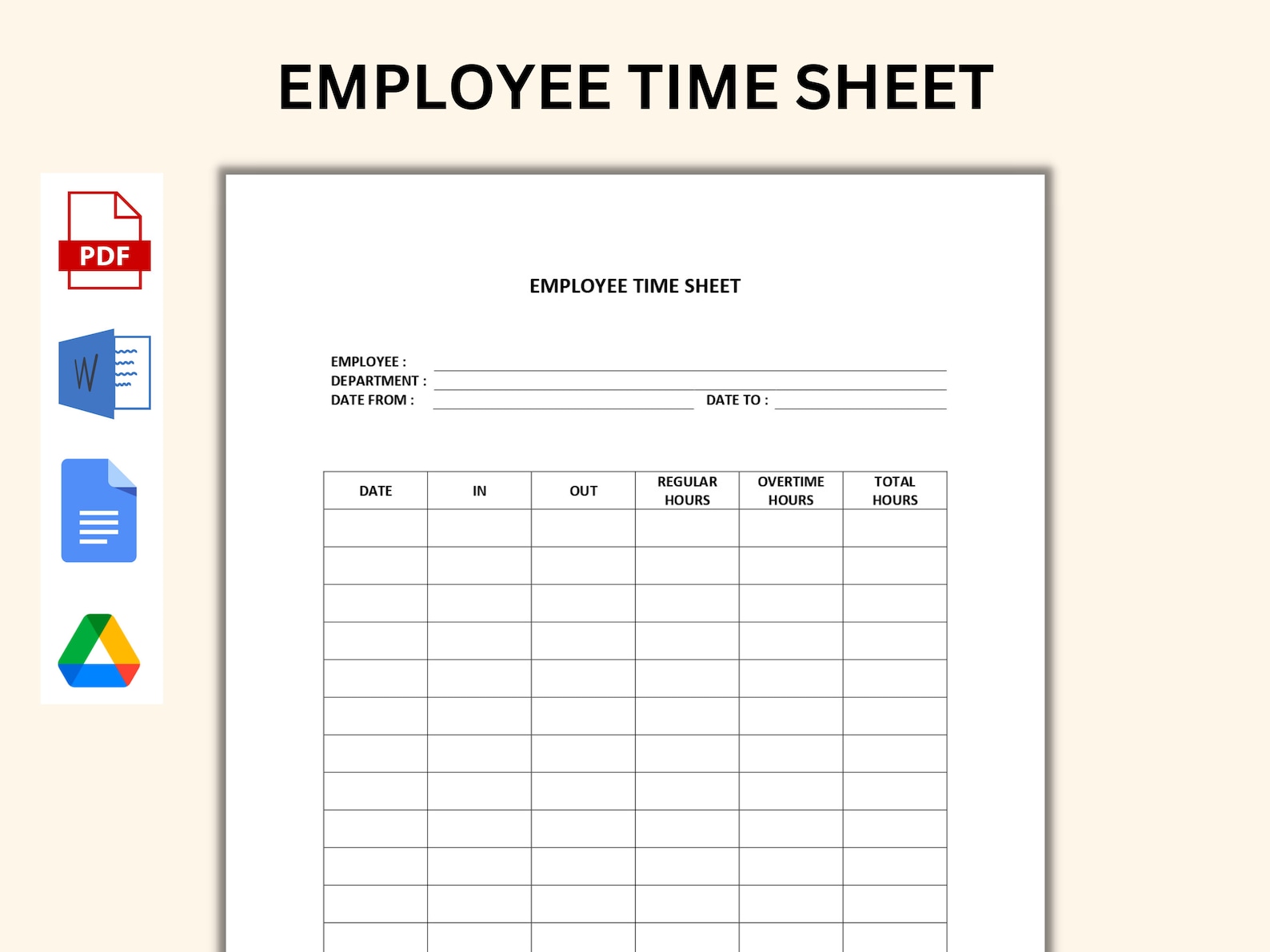 Printable Employee Time Sheet | Work Sheet | Employee Schedule Word PDF ...
