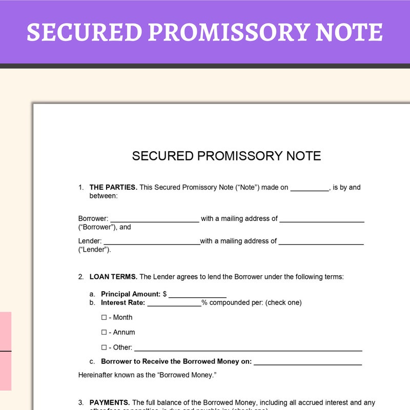 Promissory Note Template - Etsy