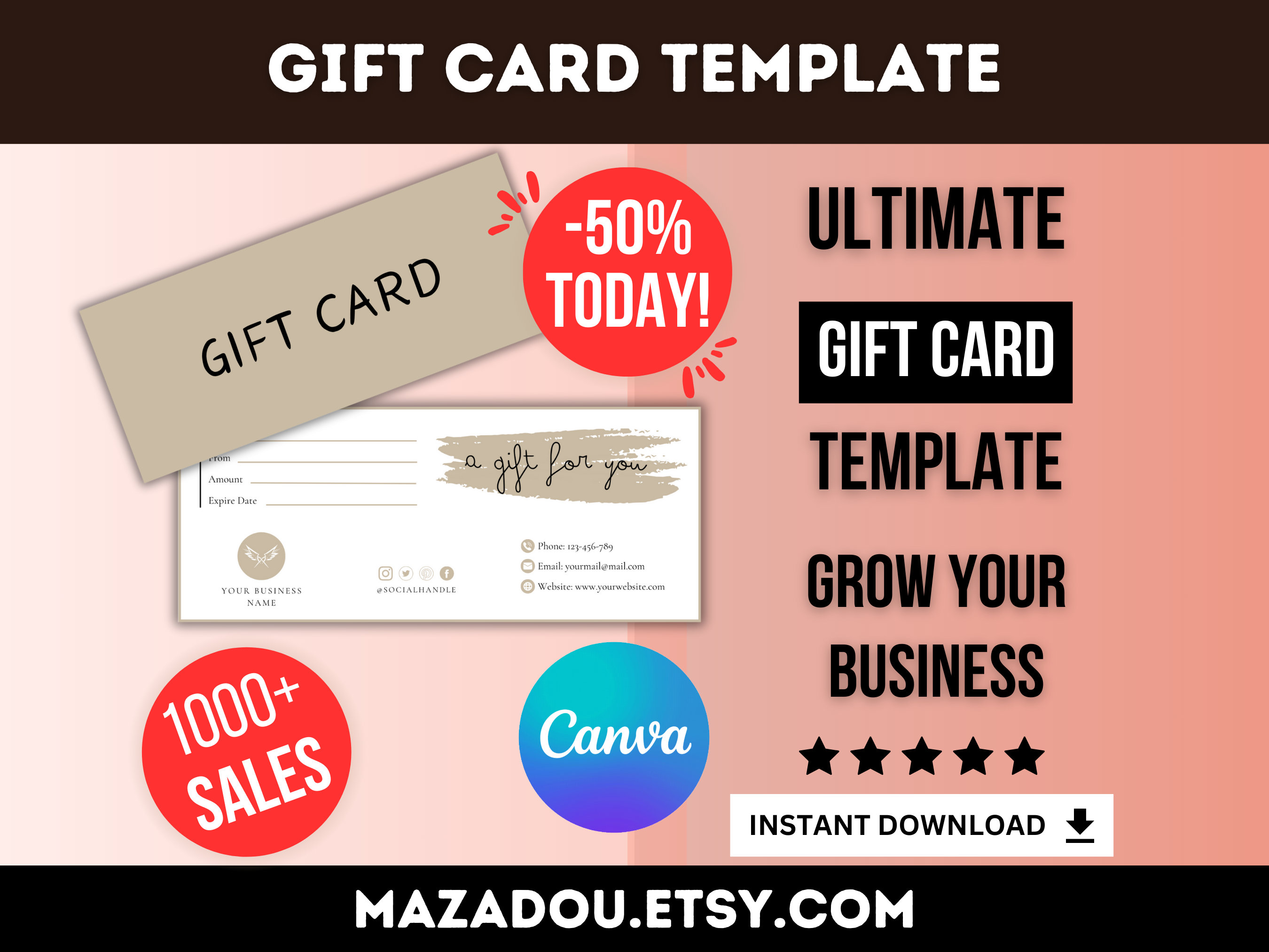 Customizable Gift Card Template - CANVA Editable - Instant Download ...