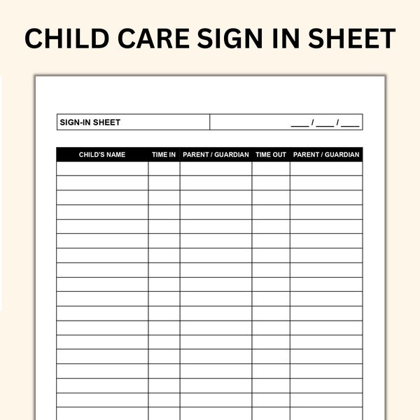 Child Sign in Sheet - Etsy