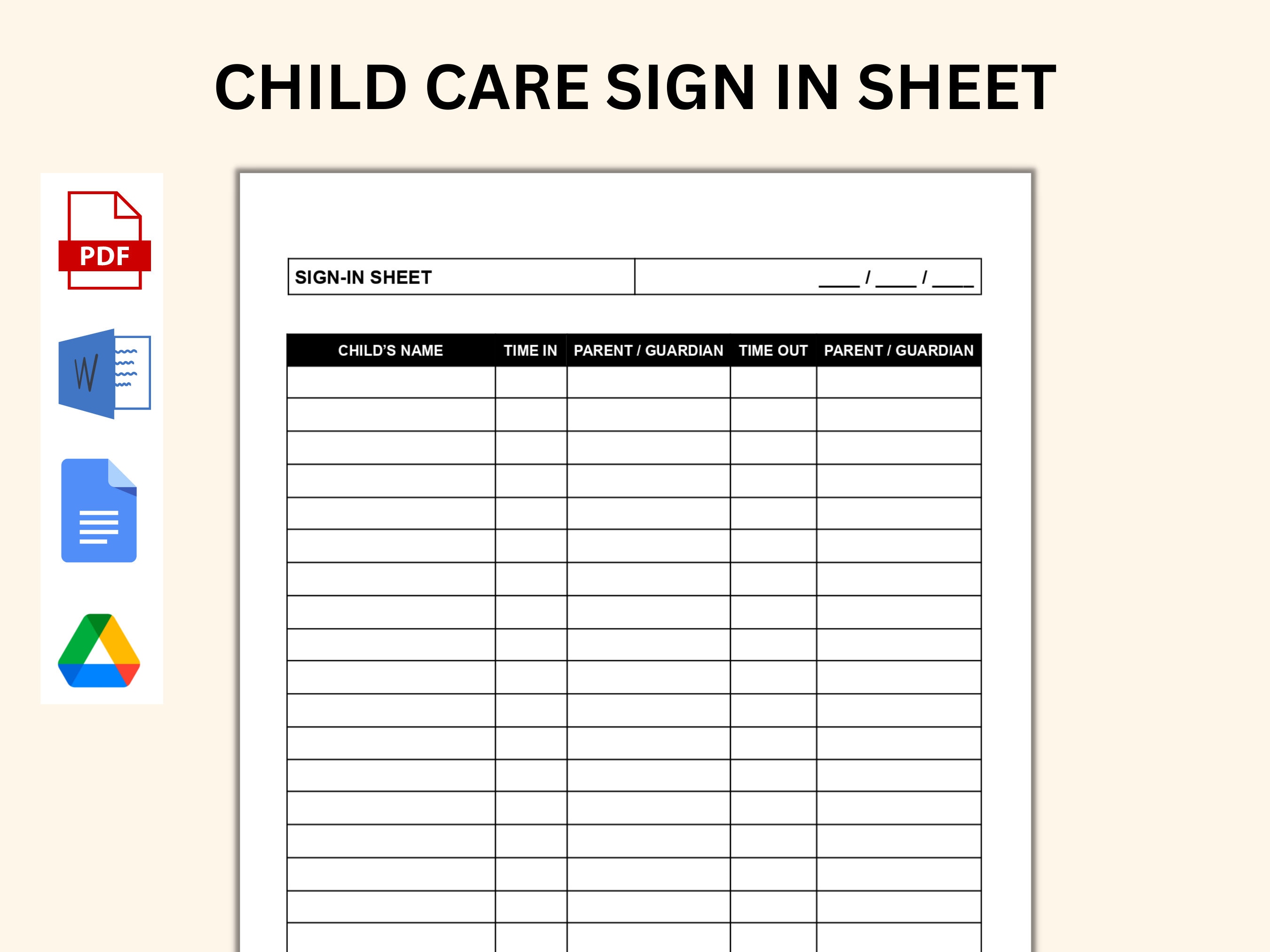 Editable Child Care Sign in Template Sheet - Etsy