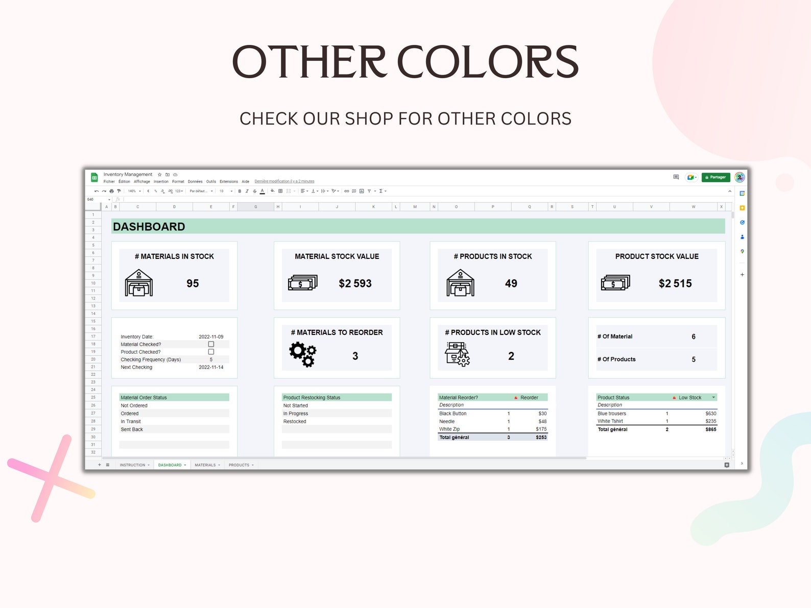 Inventory Management Sheet | Inventory Tracker Small Business | Stock ...