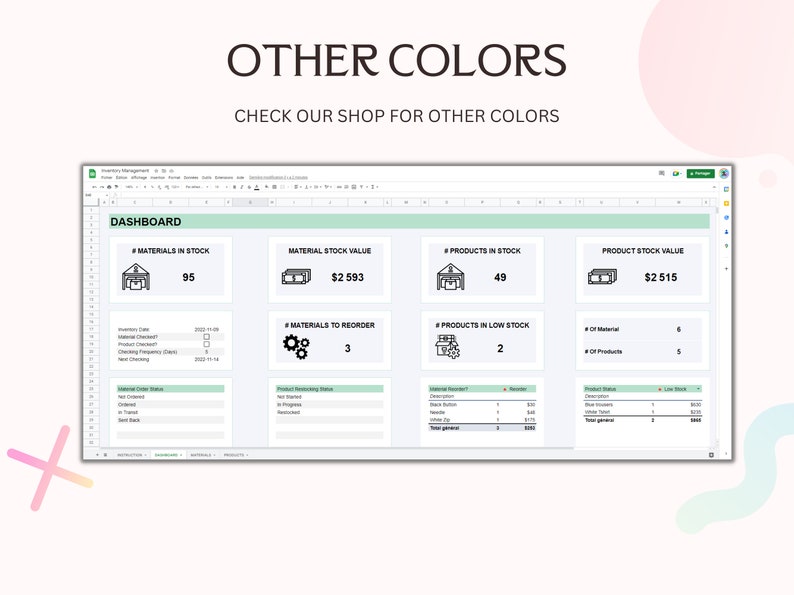 Inventory Management Sheet | Inventory Tracker Small Business | Stock ...
