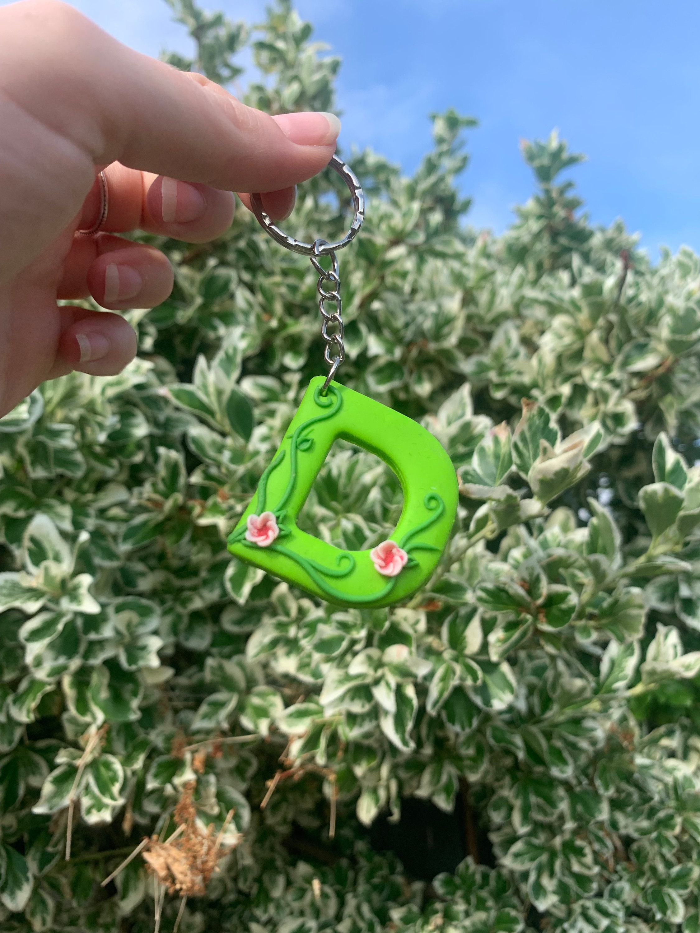 Floral Initial D Keychain Key Ring Personalised Clay Keychain Polymer ...