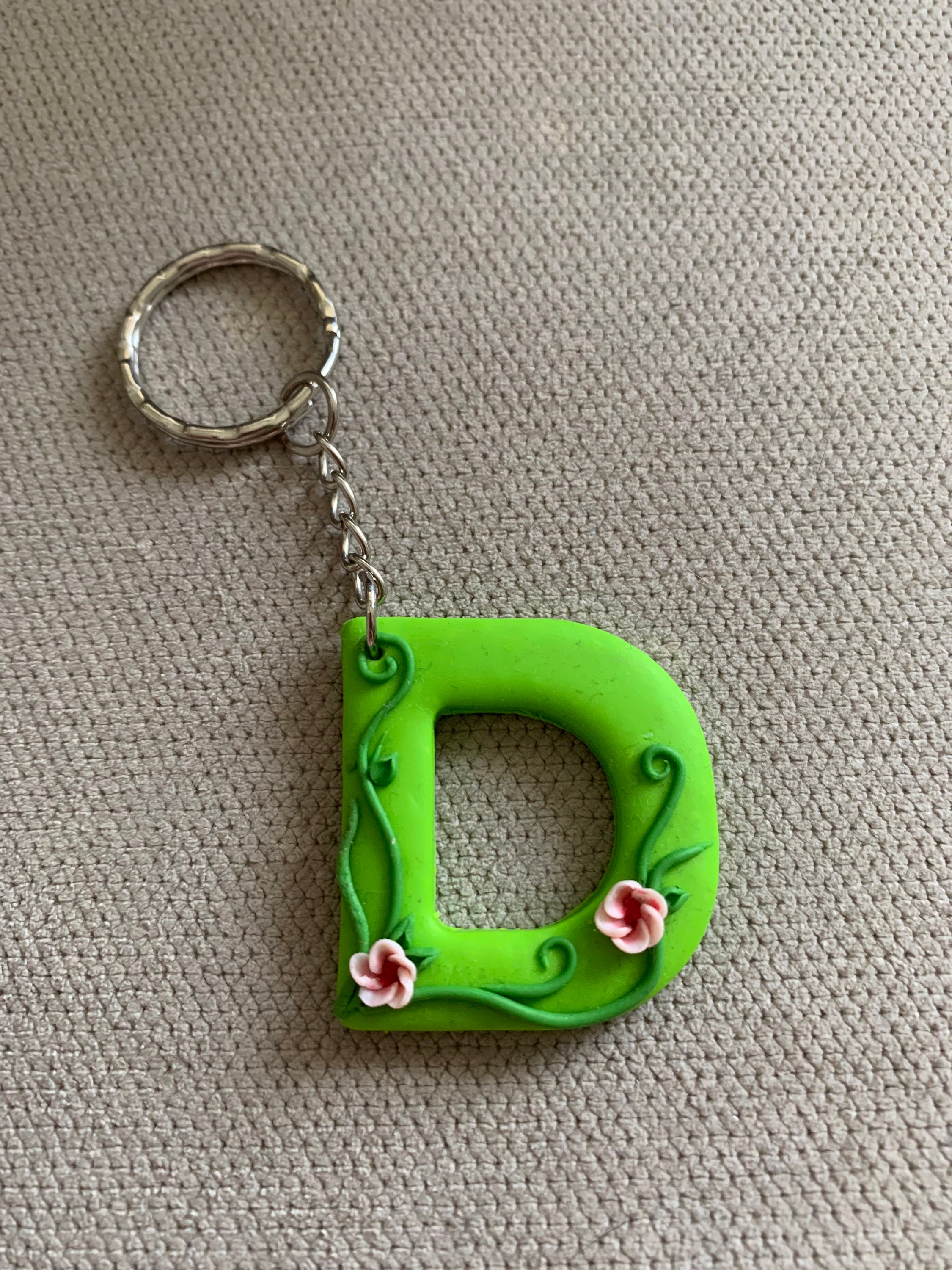 Floral Initial D Keychain Key Ring Personalised Clay Keychain Polymer ...