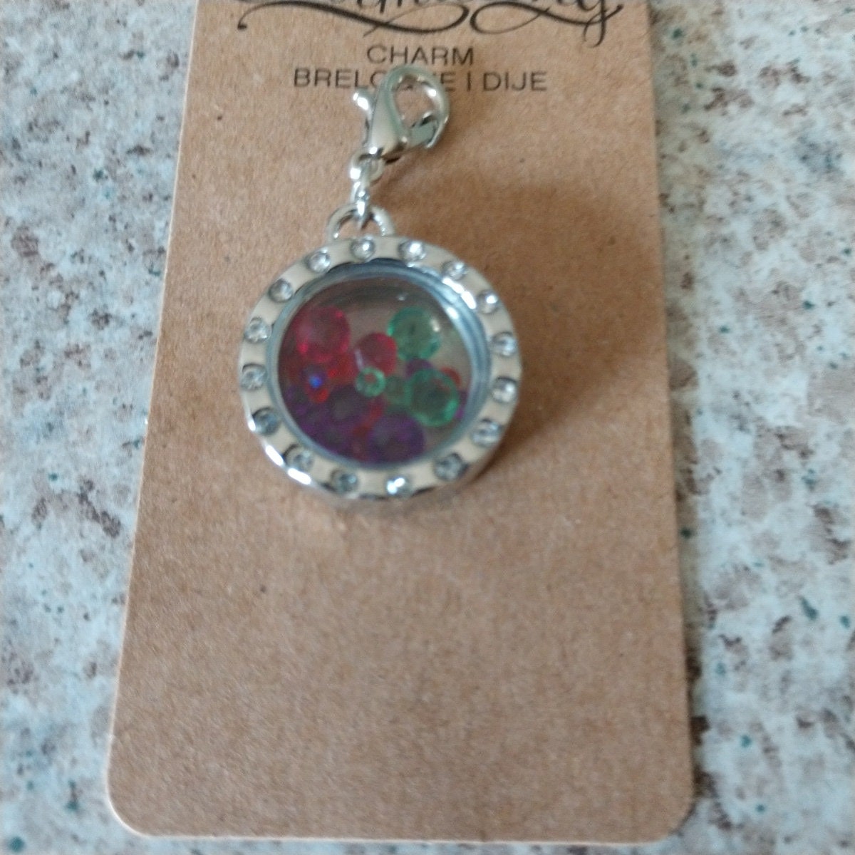 Shadow Box Charm With Colored Crystals and Lobster Claw Clasp New - Etsy