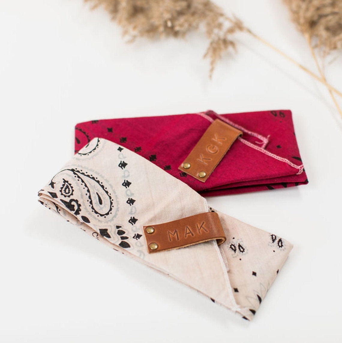 Tan Bandana With Leather Loop (customizable) - Etsy
