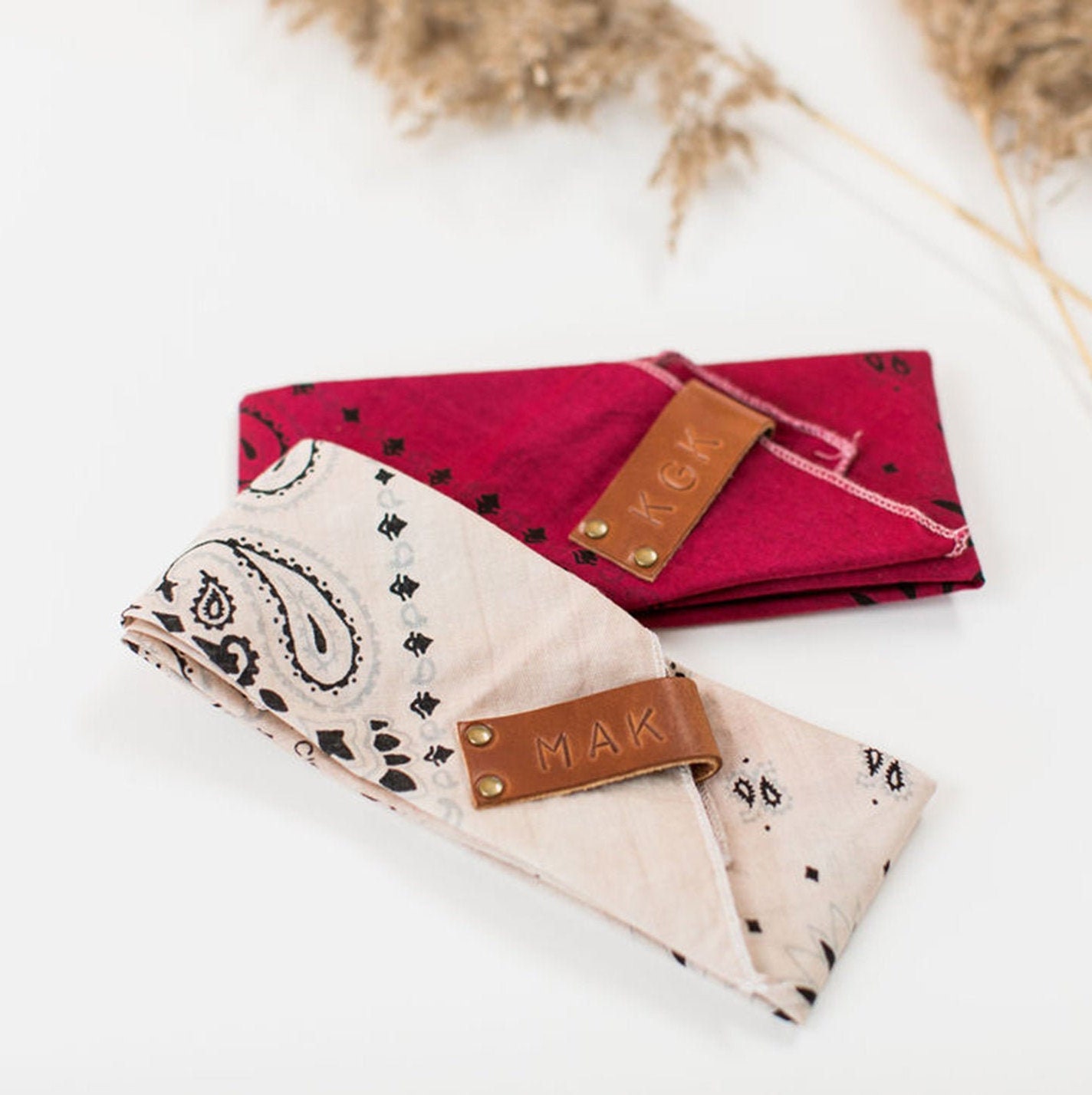 Tan Bandana With Leather Loop (customizable) - Etsy