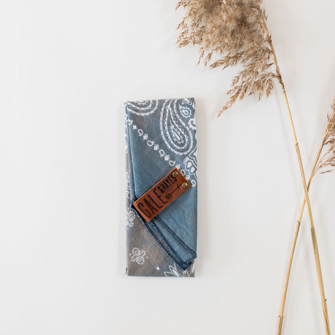 Bandana With Leather Loop (customizable) Distressed Blue - Etsy