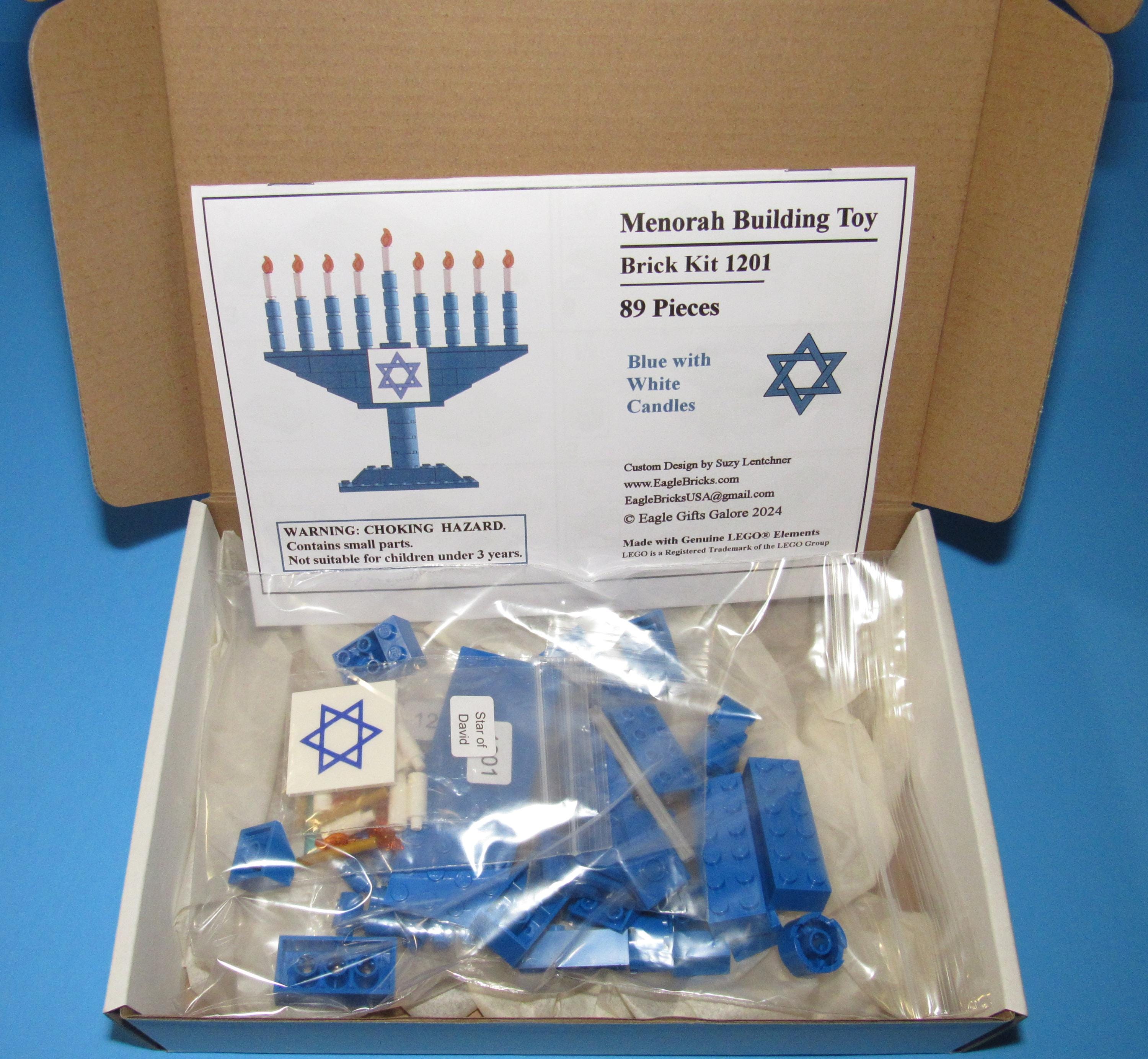 6" Tall Menorah Kit Blue or White Brick Menorah You Build IT Hanukkiyah ...
