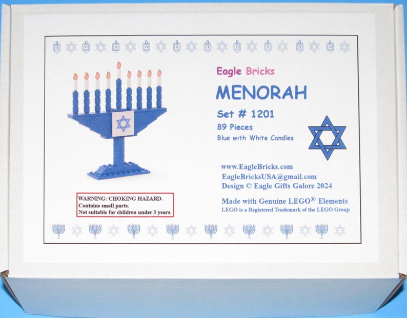 6" Tall Menorah Kit Blue or White Brick Menorah You Build IT Hanukkiyah ...