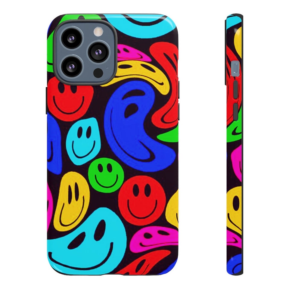 Edgy Colorful Trippy Psychedelic Smiley Face IPhone Case Designed & Sold By Bruno Barreto