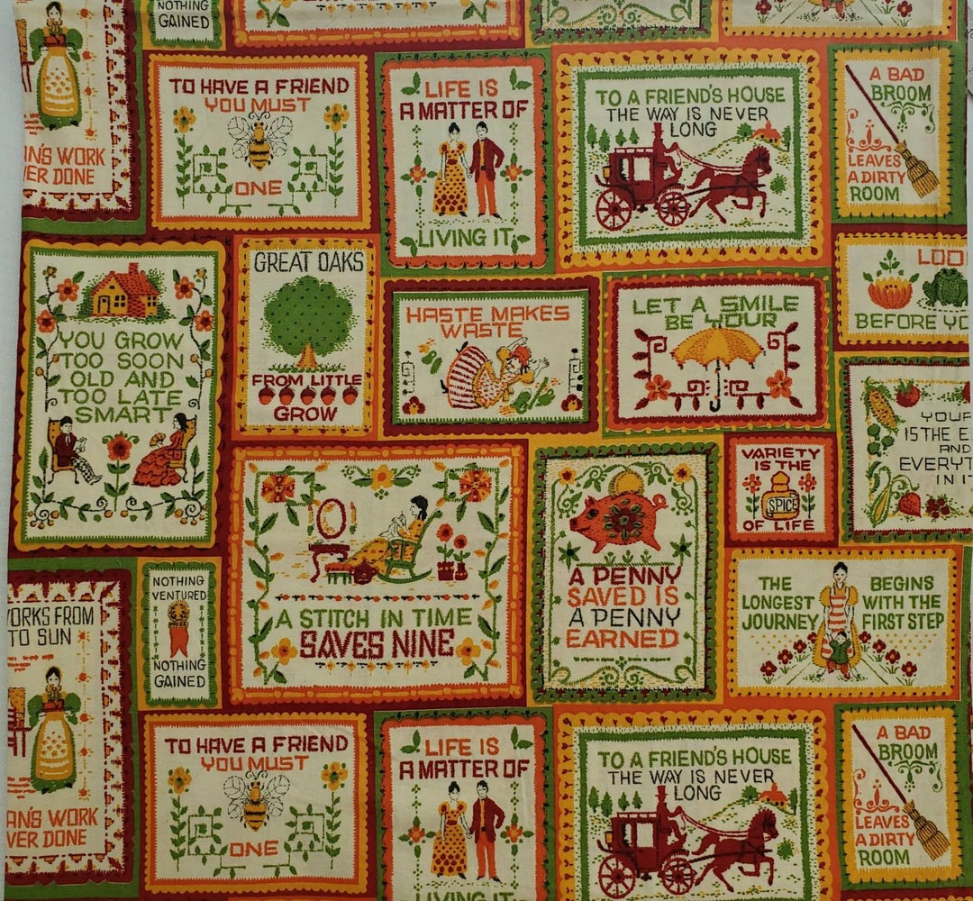 Vintage Fabric With Proverbs and Quotes - Etsy