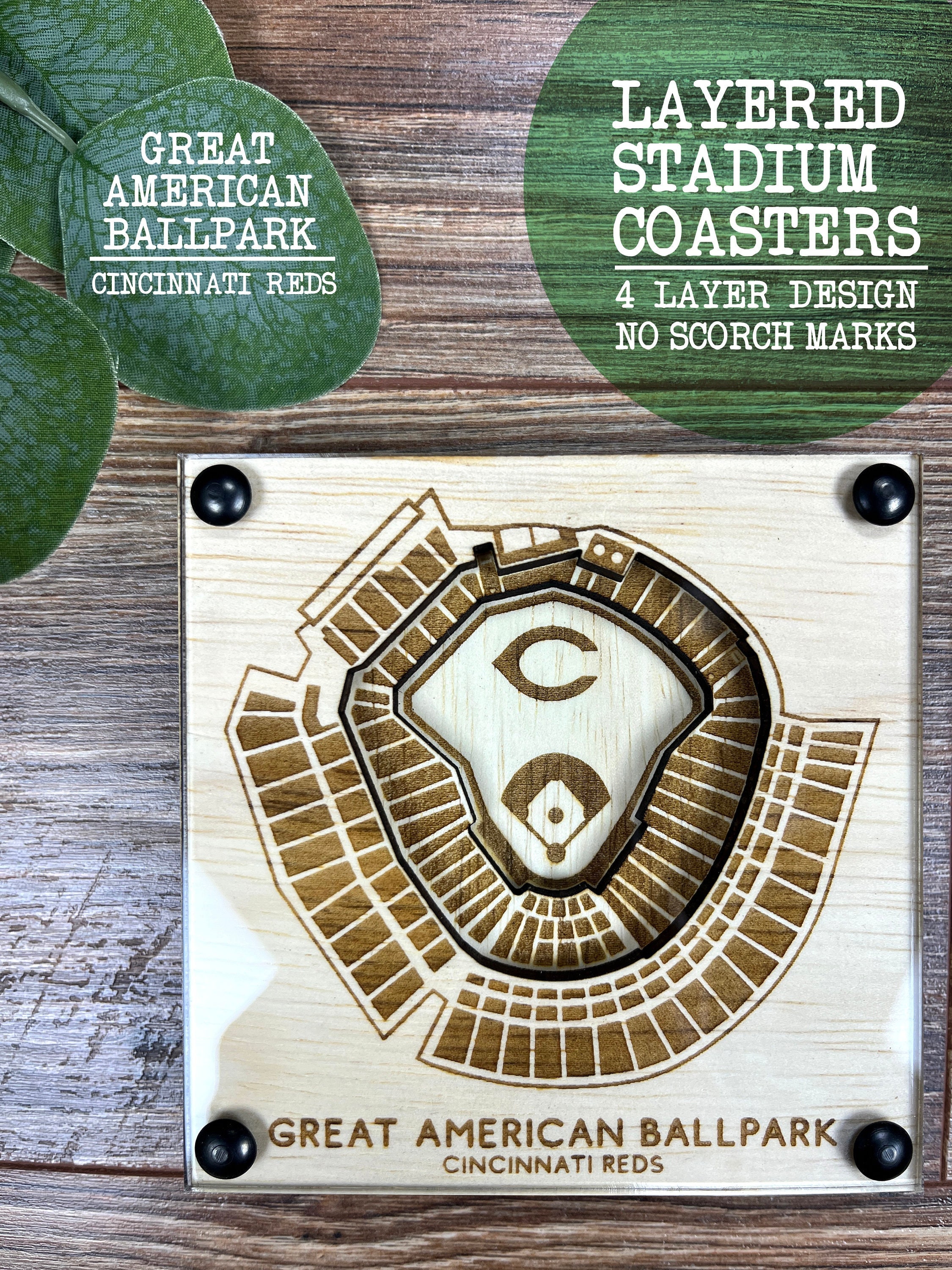 Great American Ballpark Cincinnati Reds Layered Stadium Coaster Set, 3D ...