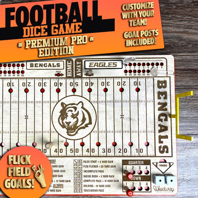 Custom Football Dice Game Premium Pro Edition Goal Posts Flick Field ...