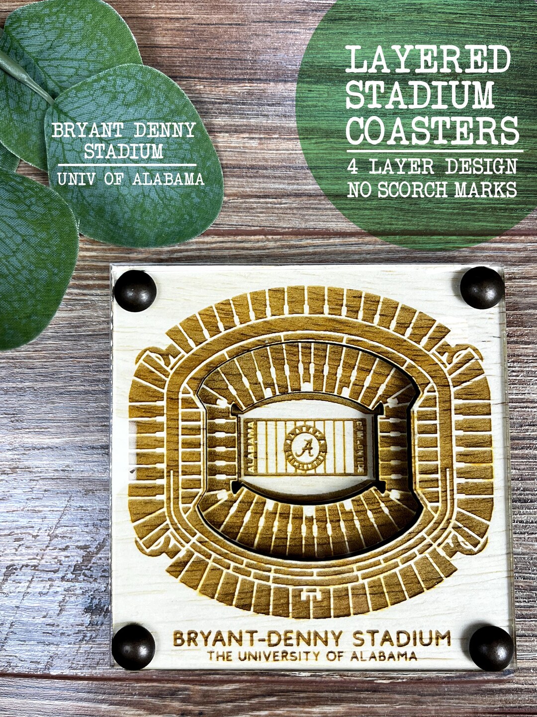 University of Alabama Layered Coaster (set of 2), Layered Stadium ...