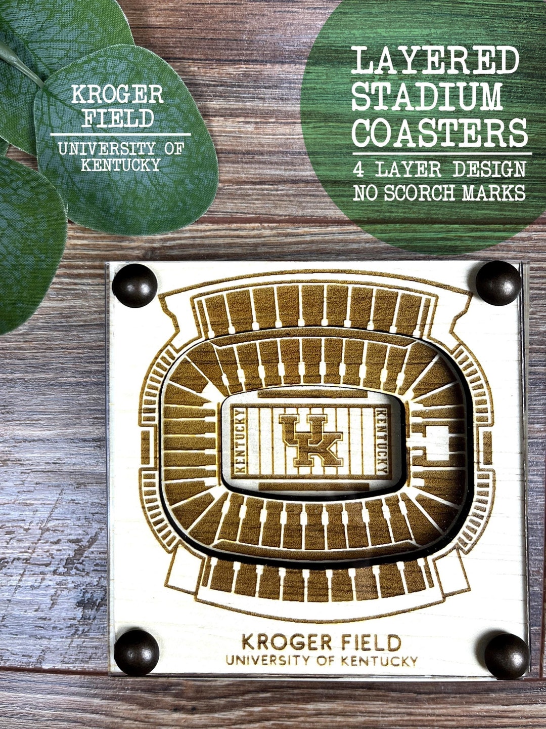 UK University of Kentucky - Kroger Field Layered Stadium Coaster Set ...