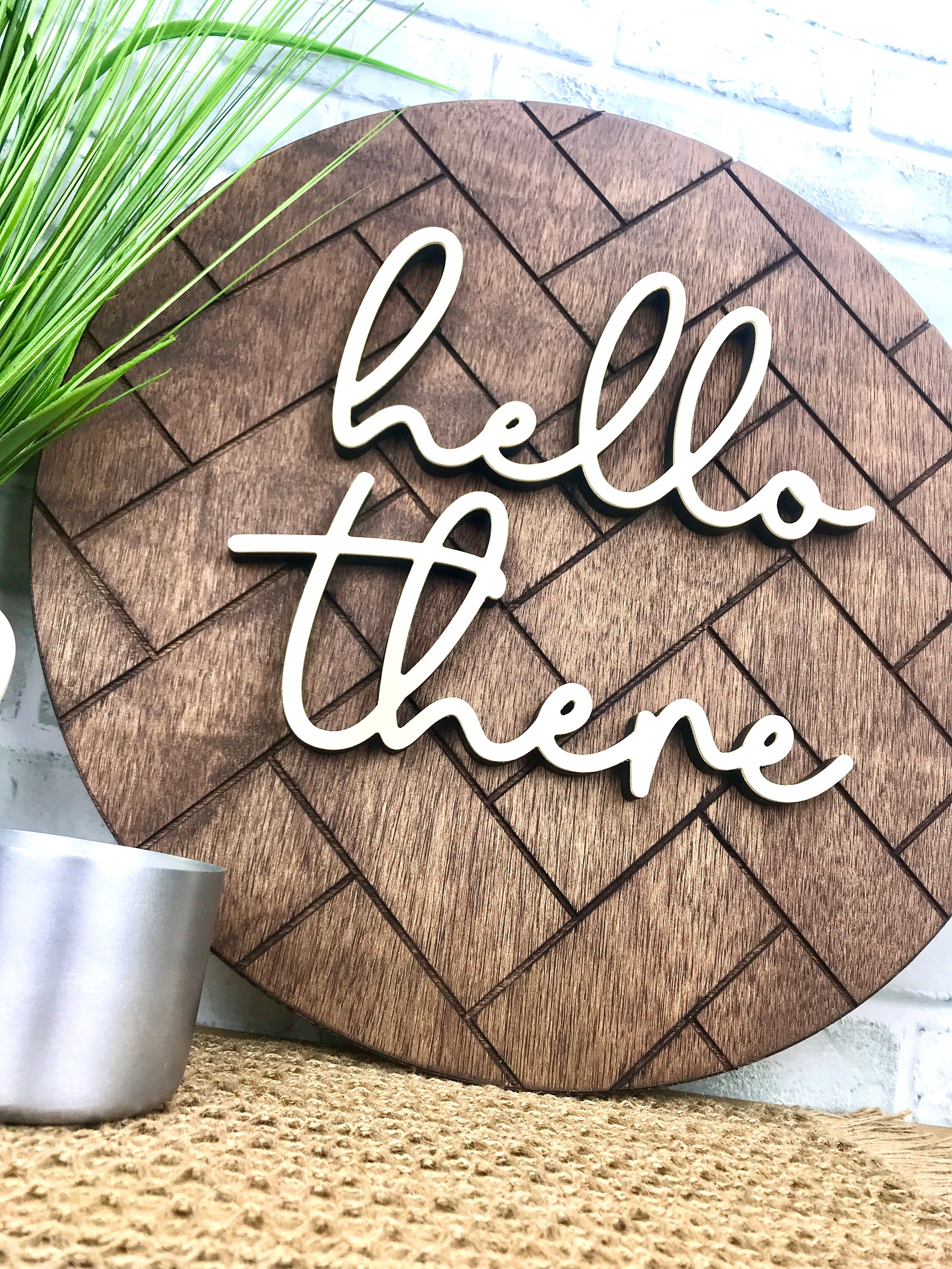 19.5 Herringbone Hello There Sign Hanging Wood Sign - Etsy