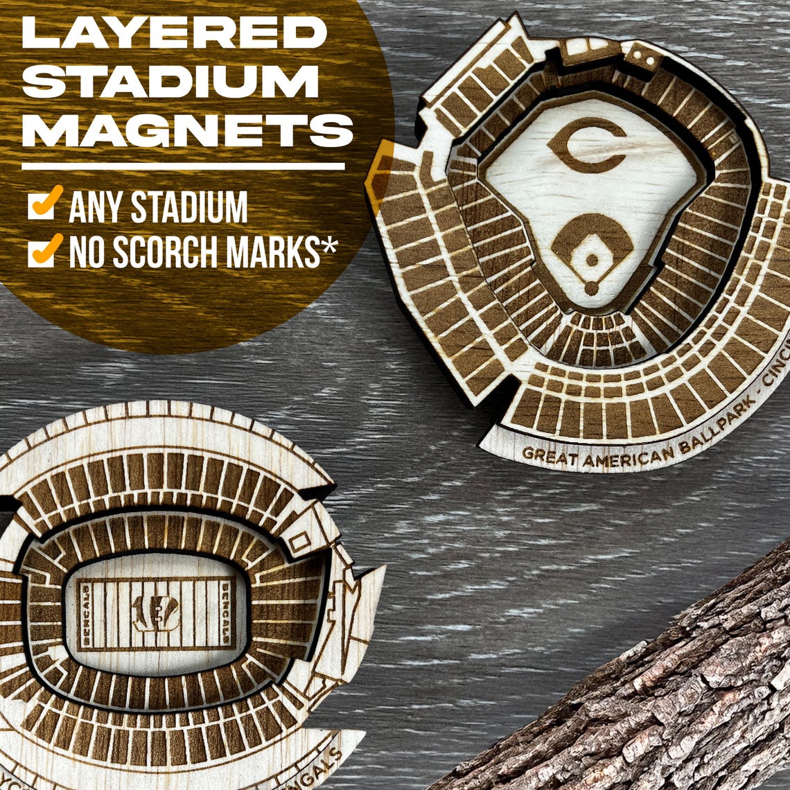 3D Stadium Magnets Wood Layered - Baseball / Football / Soccer ...