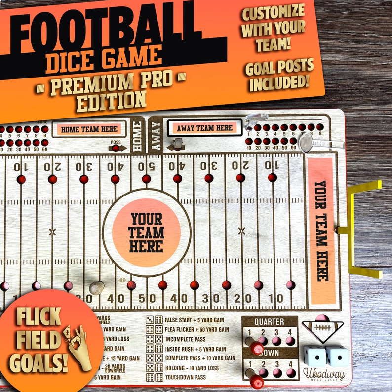 Custom Football Dice Game Premium Pro Edition Goal Posts Flick Field ...