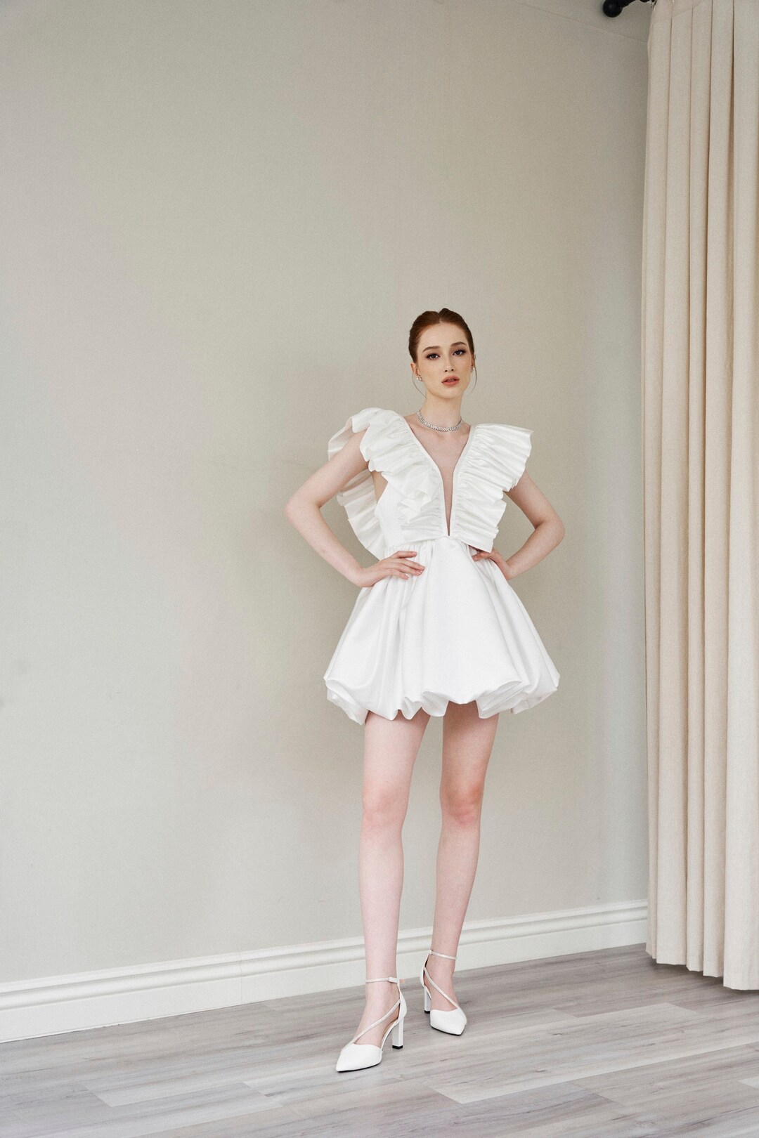 Mini Wedding Dress/ Ivory Dress/ Bridal Dress/ Engagement Dress/ Short ...