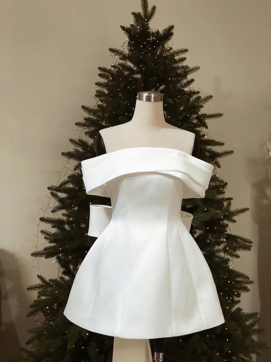 Off-shoulder Mini Bridal Dress – Corset Lace-up, Oversized Bow - Etsy
