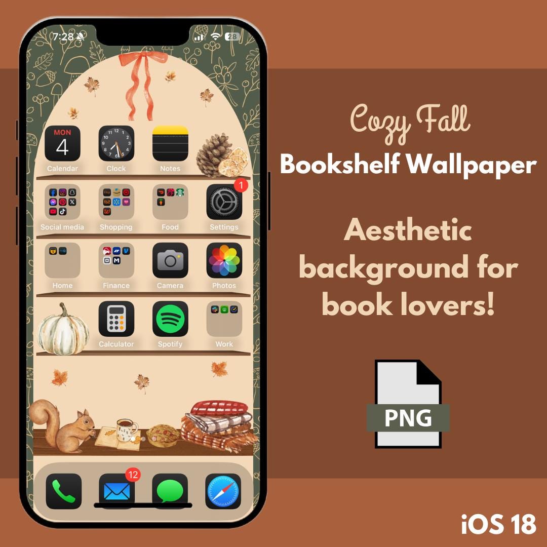 Fall Bookshelf Wallpaper for iPhone Ios 18 - Etsy