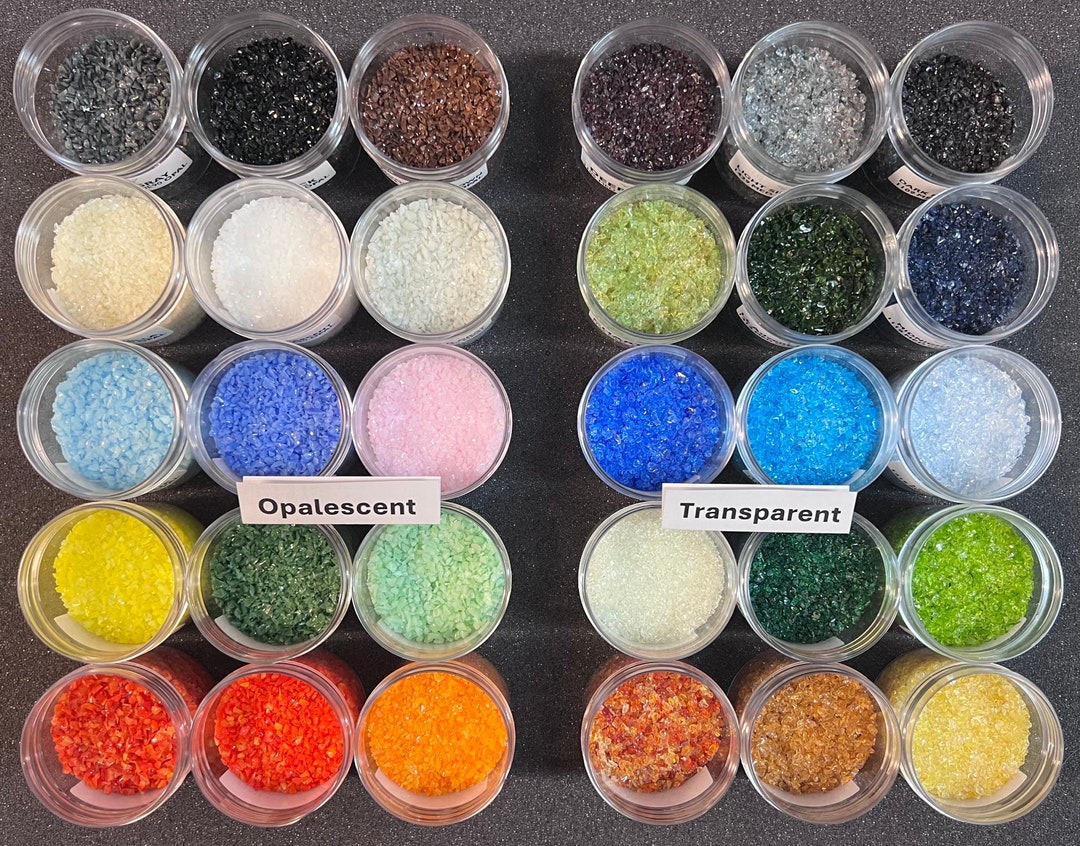 Budget 30 Color Bullseye Frit Library. Opal and Transparent Rainbow ...