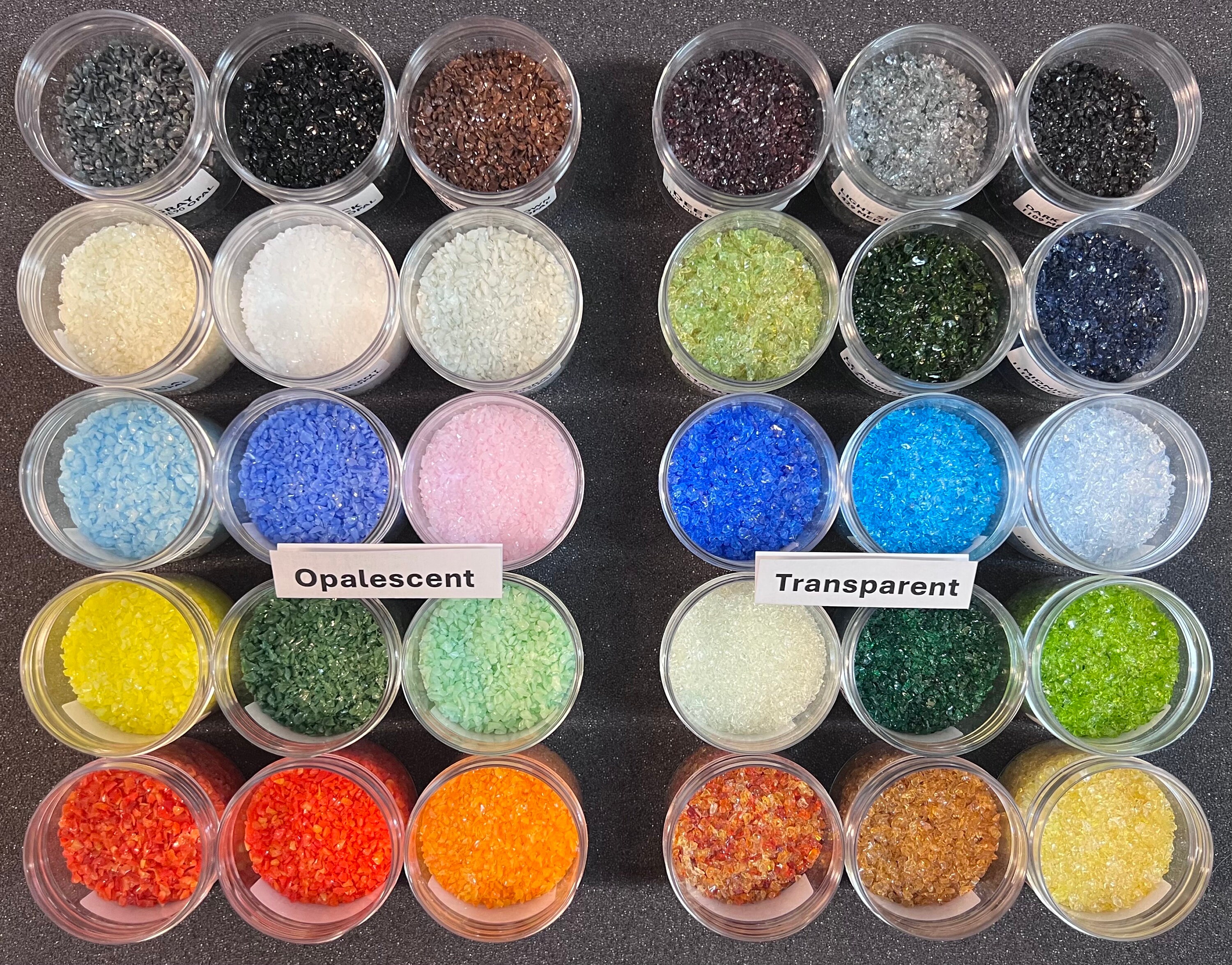Budget 30 Color Bullseye Frit Library. Opal and Transparent Rainbow ...