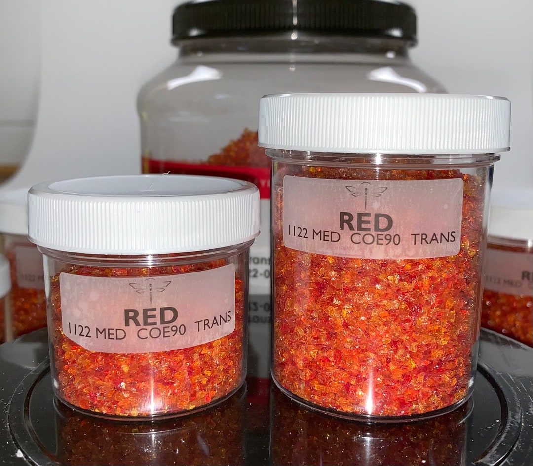 Bullseye Red Frit #1122 With Labeled Jar —->fast Flat Rate Shipping COE ...