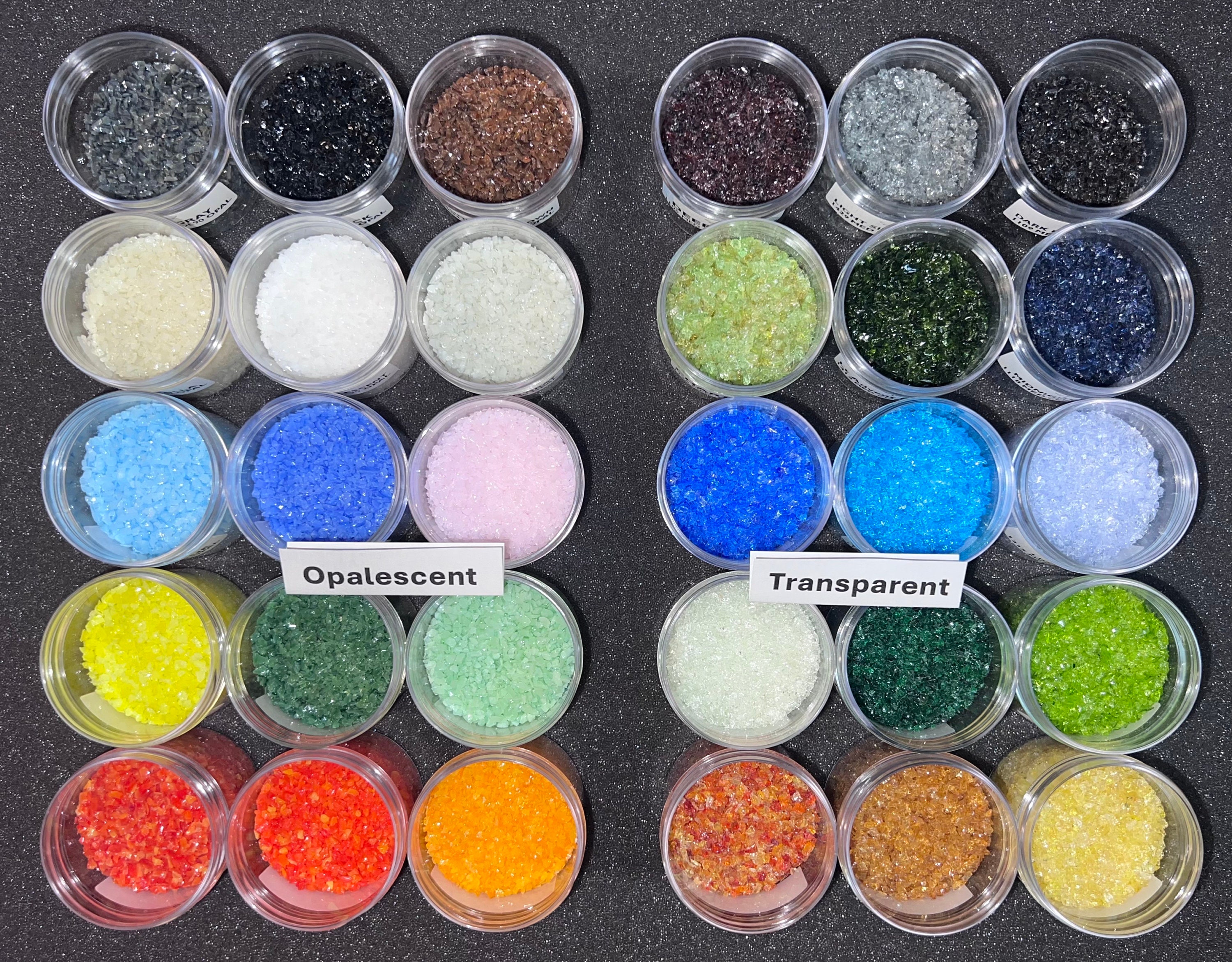 Budget 30 Color Bullseye Frit Library. Opal and Transparent Rainbow ...