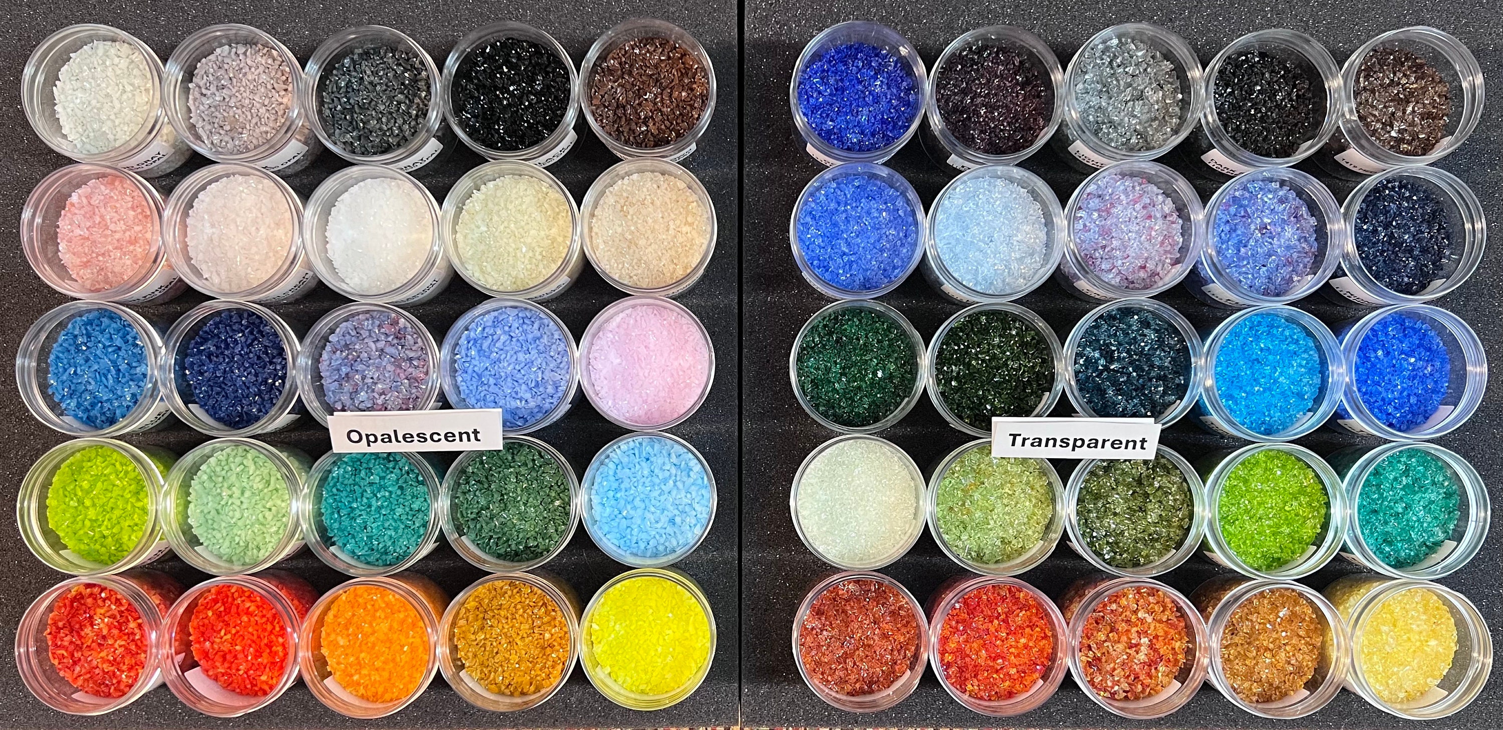 Expert 50 Color Bullseye Frit Library. Opal and Transparent Rainbow ...